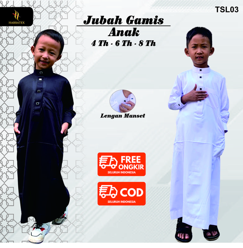 Jubah Anak Laki Laki Lengan Panjang Gamis Hitam Putih Umur 4 - Shop ...