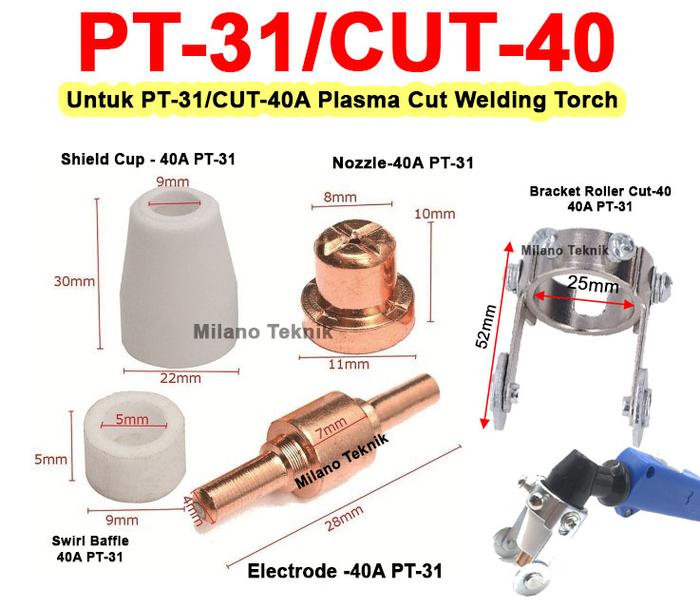 Jual 10pcs Nozzel Plasma Cutter Electrode 40A/PT-31 CUT 40 LGK 40 PT 31 ...