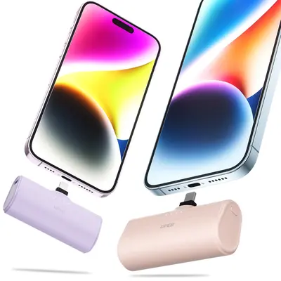 UPEB Small Portable Charger for iPhone 5000mAh 2 Packs with Built in ...