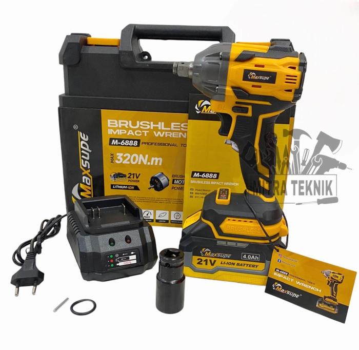 Promo Maxsupe Cordless Impact Wrench 20V 4AH M6888 Brushless Mesin Bor ...