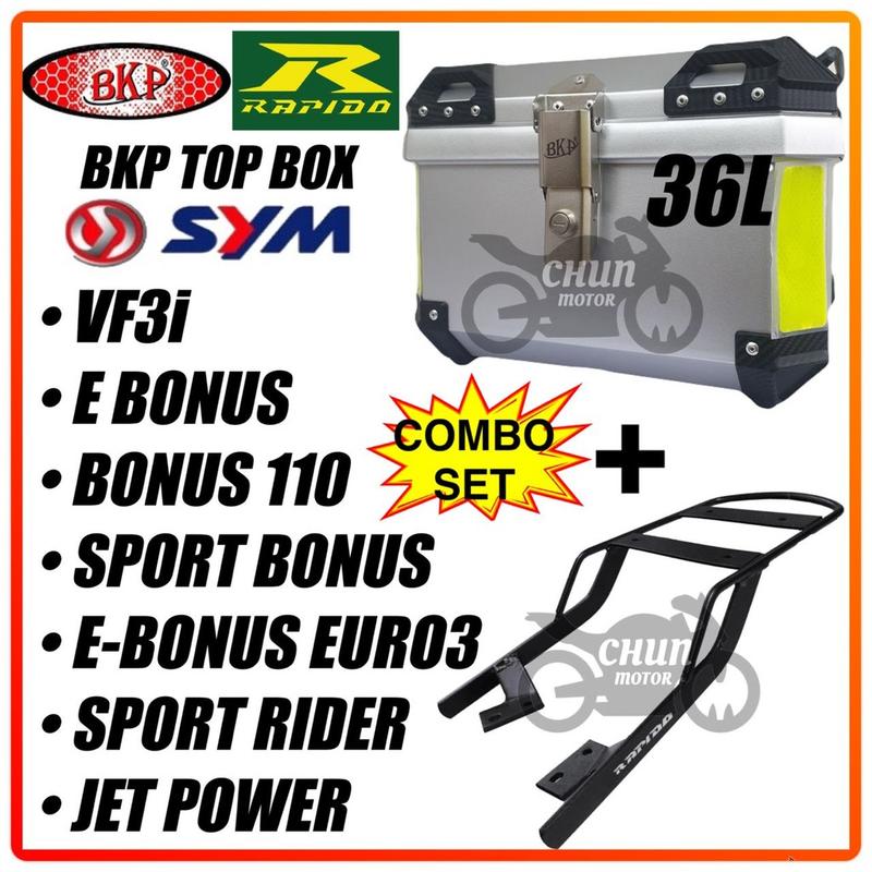 BKP Motorcycle 36L Box Monolock + RAPIDO Monorack Set SYM VF3i/E ...