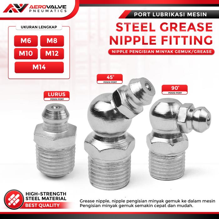Jual Nipple Grease Steel Chrome 6MM-14MM - Fitting Pengisian Minyak ...