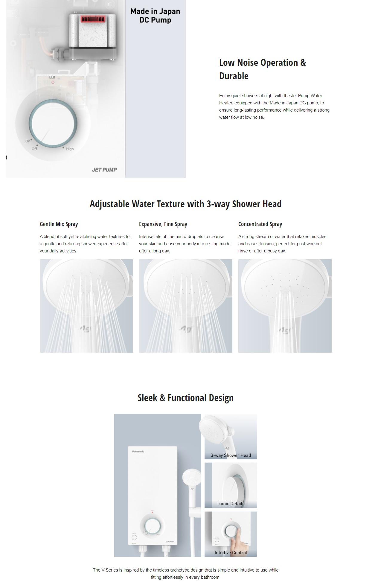 Panasonic V Series DC Jet Pump Silent Pump Instant Water Heater Shower ...