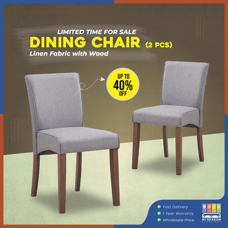 HI SEASON Chair (2 pcs)/Linen Fabric with Wood Dining Chair/Kain ...