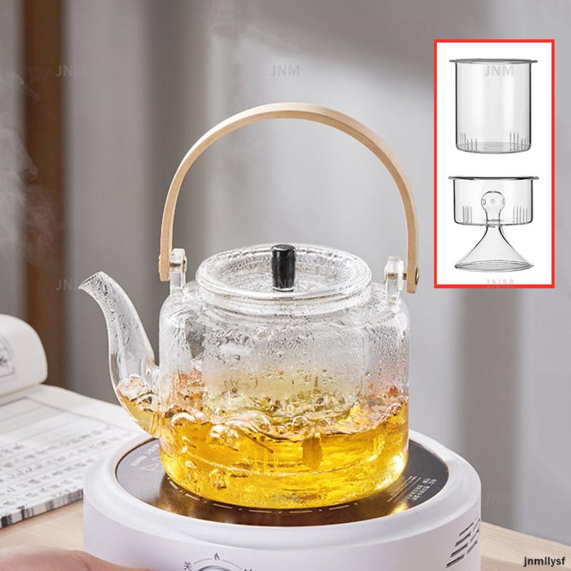 1100ml Glass Steaming TeaPot Large Capacity Boiling Tea Pot Bamboo ...