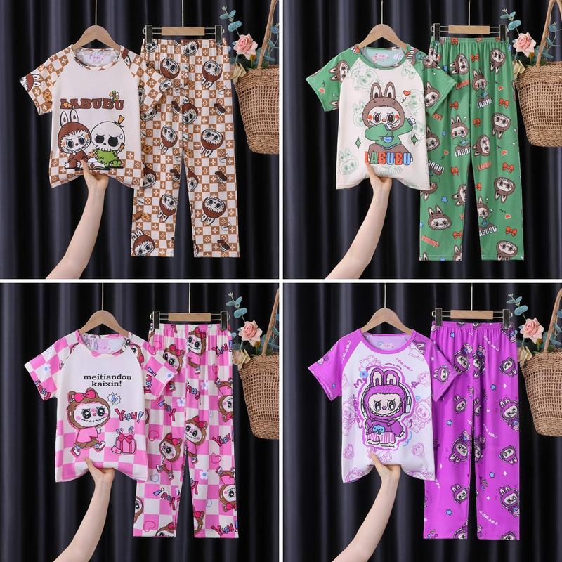 Labubu Pyjamas Kids Short Sleeve Long Pants Round Neck Sleepwear ...