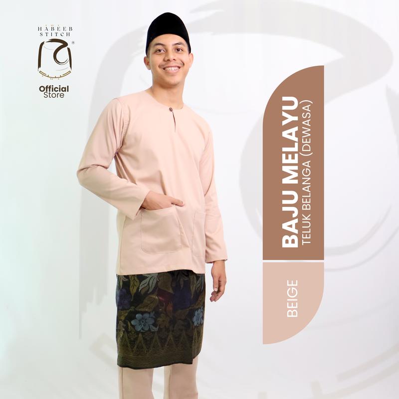 Baju Melayu Teluk Belanga Habeeb Stitch 2024 Beige XS-6XL Cotton ...