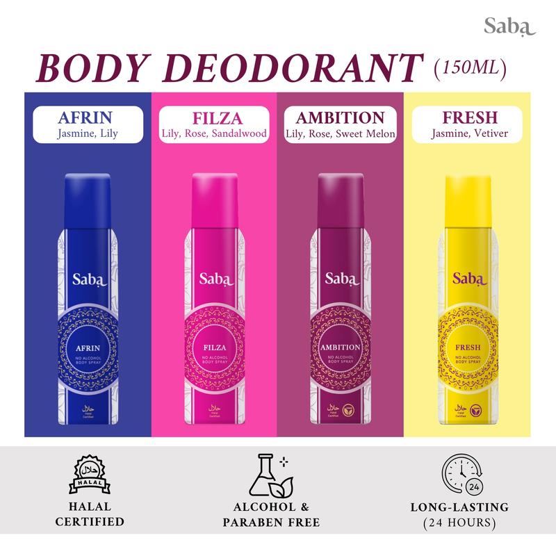Saba Halal & Vegan Perfumed Body Spray Deodorant - Multiple Variants ...