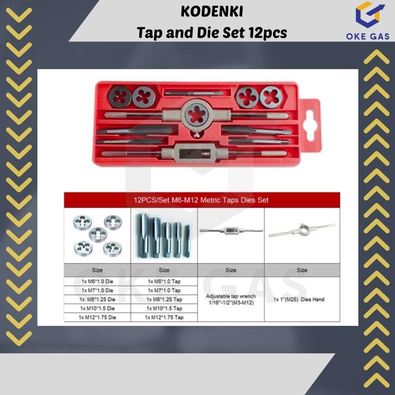 KODENKI TND201 Hand Tap Die Set 12 Pcs Alat Senai Snai Baut Mur Drat ...