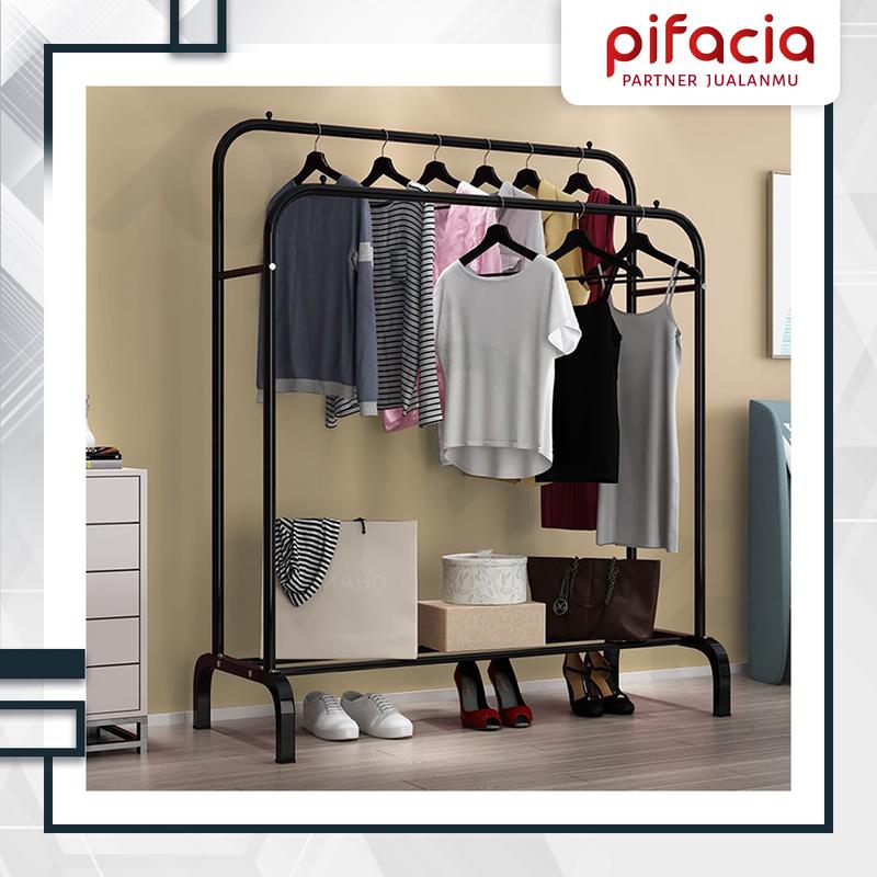 PIFACIA Stand Hanger Besi Double Butik Rak Gantungan Baju Pakaian ...