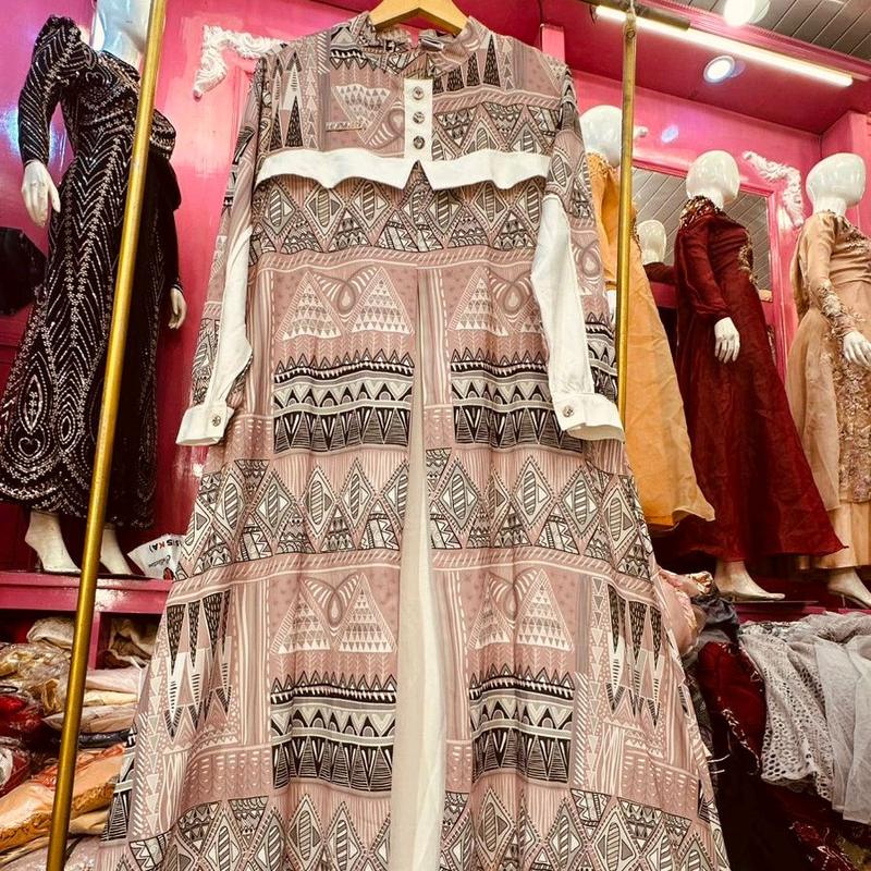 gamis warna peach mix putih simple motif batik - Shop | Tokopedia