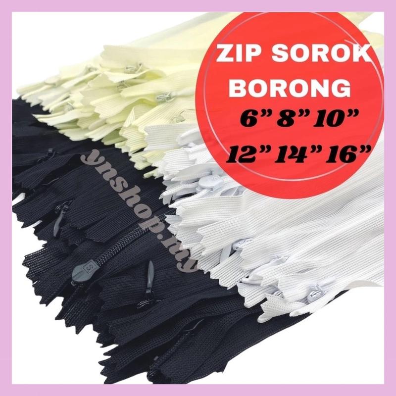 [Borong]*** 6” 8” 10” 12” 14” 16” Zip Sorok Zip Susut Zip Sembunyi ...