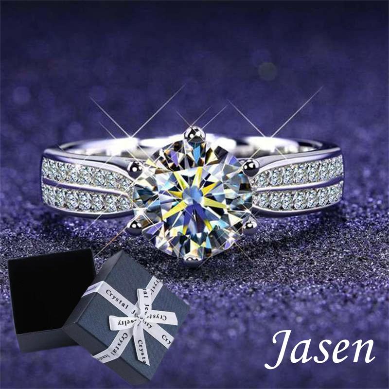 Luxurious Starlight Double Row Six Claw Wedding Ring, Engagement ...