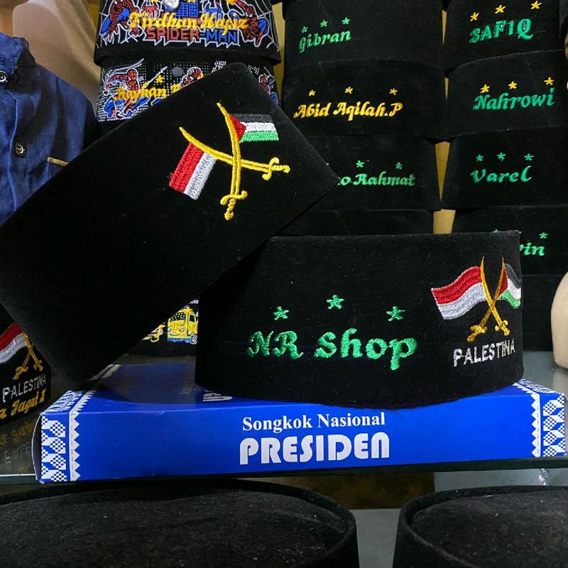 Peci logo pedang Indonesia dan palestina, Peci anak bisa riques nama ...