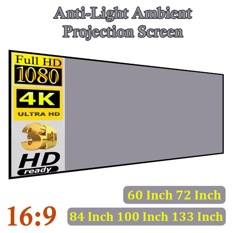 Kain Layar Proyektor 60 84 72 100 133 Inch Anti Light Cahaya Ambient ...