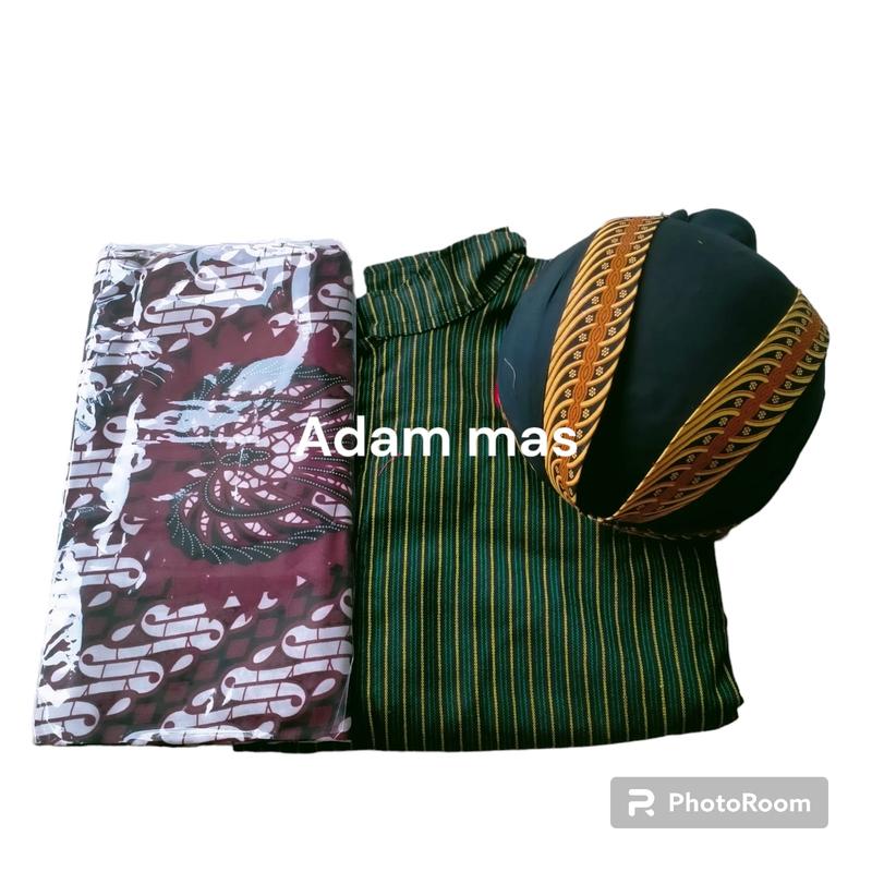 Set Baju Surjan Lurik Pria Adat Jawa - Dewasa Lurik Hijau Biru - Shop ...