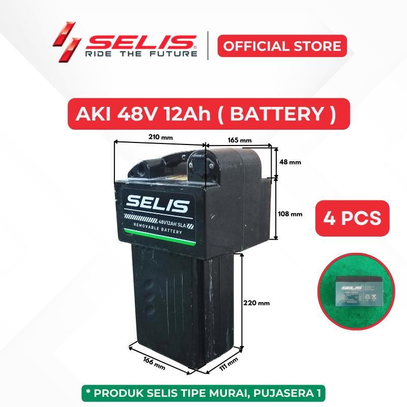 SELIS - Aki Accu Baterai 1 Set 48 Volt 12 Ah Sepeda Motor listrik ...