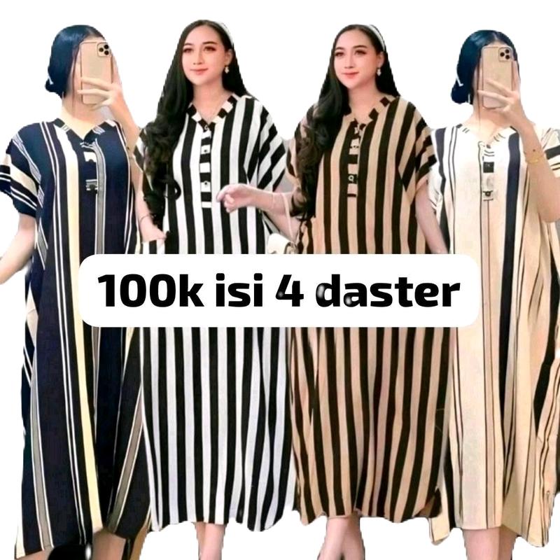 90 Ribu Dapat 4 Baju Daster(Random) Wanita Katun Motif Salur - Shop ...