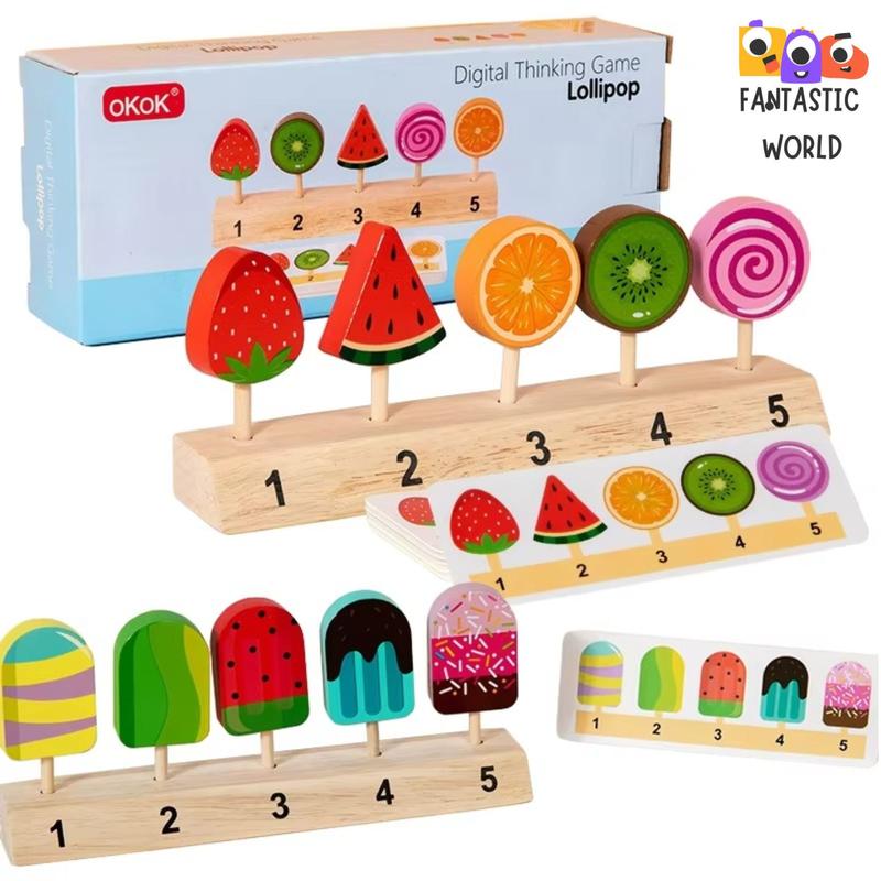 Kids Shape Color Sorting Board Game Toys Wooden Fruit Candy Ice ...