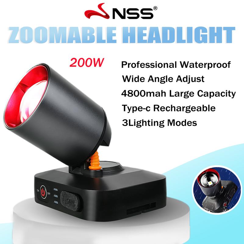 NSS Zoomable Headlight 200W Telescopic Angle Adjustable Waterproof ...