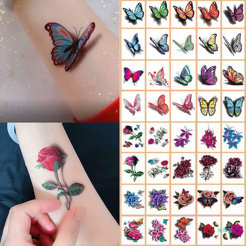 Pelekat Tatu 3D, Rekaan Bunga Mawar Rama-rama Indah, 20pcs, Kalis ...