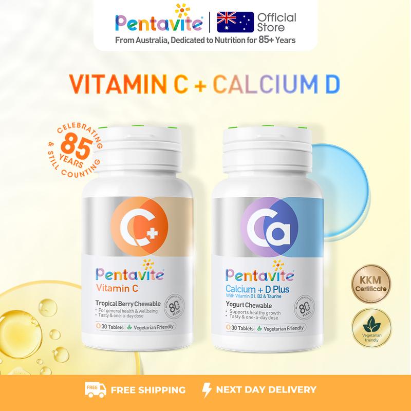 Pentavite Vitamin Set 2 Botol (Vitamin C + Kalsium D+) Boleh Kunyah (60 ...
