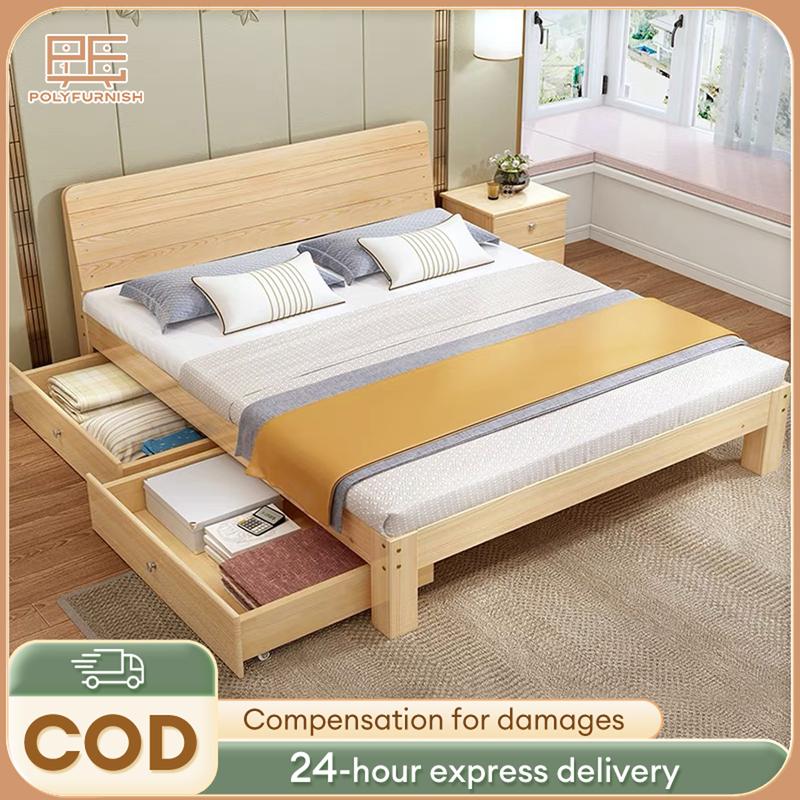 PF2-Wooden Queen Bed Frame with HeadBoard/Katil Kayu/Double Bed ...