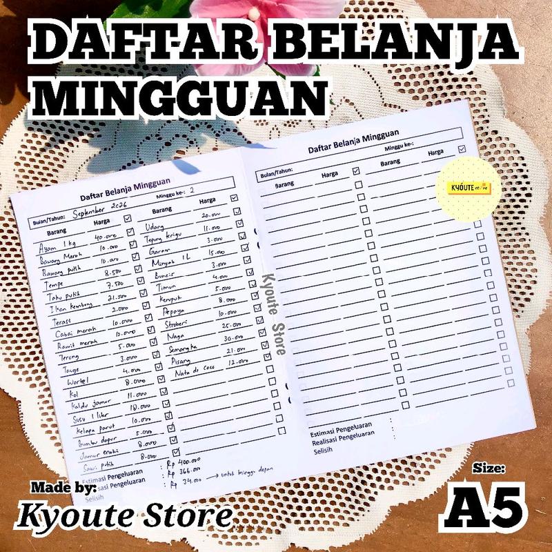 Buku Daftar Belanja Mingguan Kyoute A5 – Ceklist & Budget Harga - Shop ...
