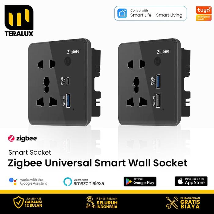 Jual TERALUX Zigbee Smart Wall Power Socket Universal Five Hole 3 In 1 ...