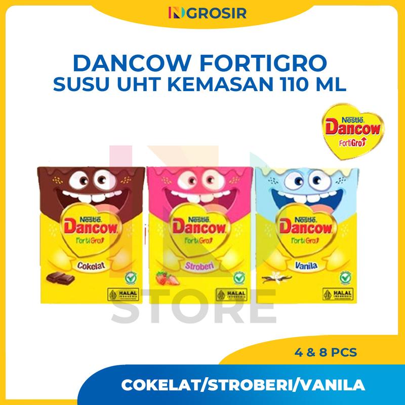 Dancow Fortigro Susu UHT Stroberi/Vanila/Cokelat Kemasan 110ML Paket 4 ...