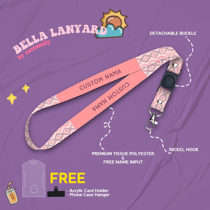 Bella Lanyard Custom Nama Pink Edition 2cm Printing 2 Sisi - Customify ...