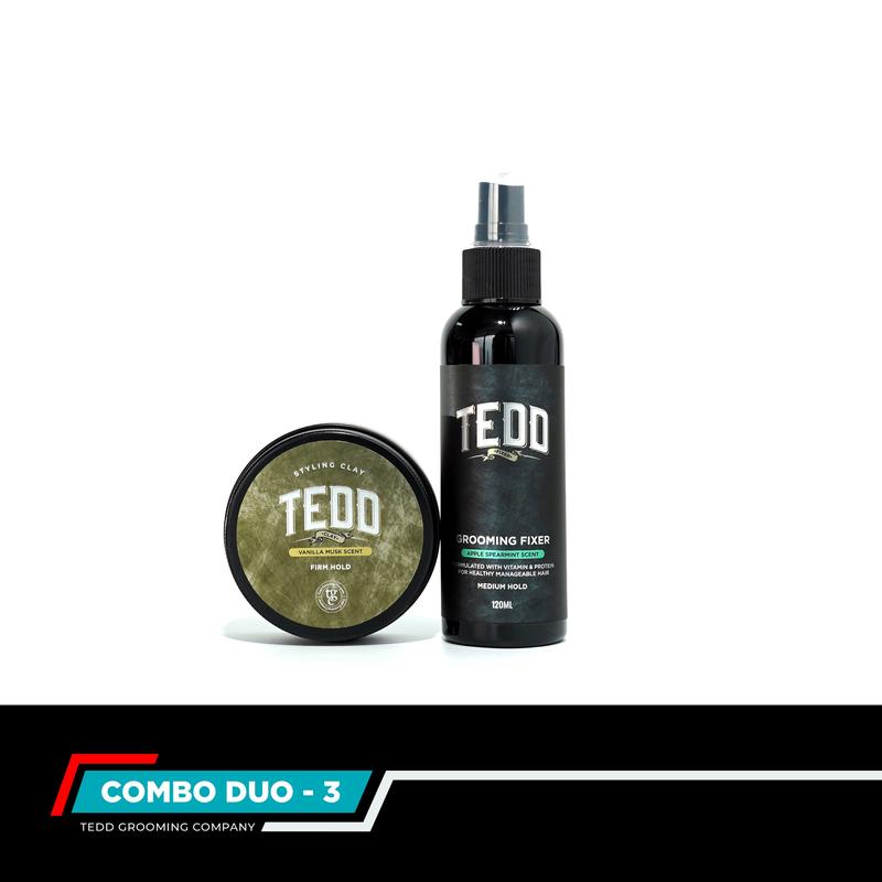 [DUO-3][GROOMING FIXER 120ml]+[STYLING CLAY 60g][WATER BASED][EASY ...