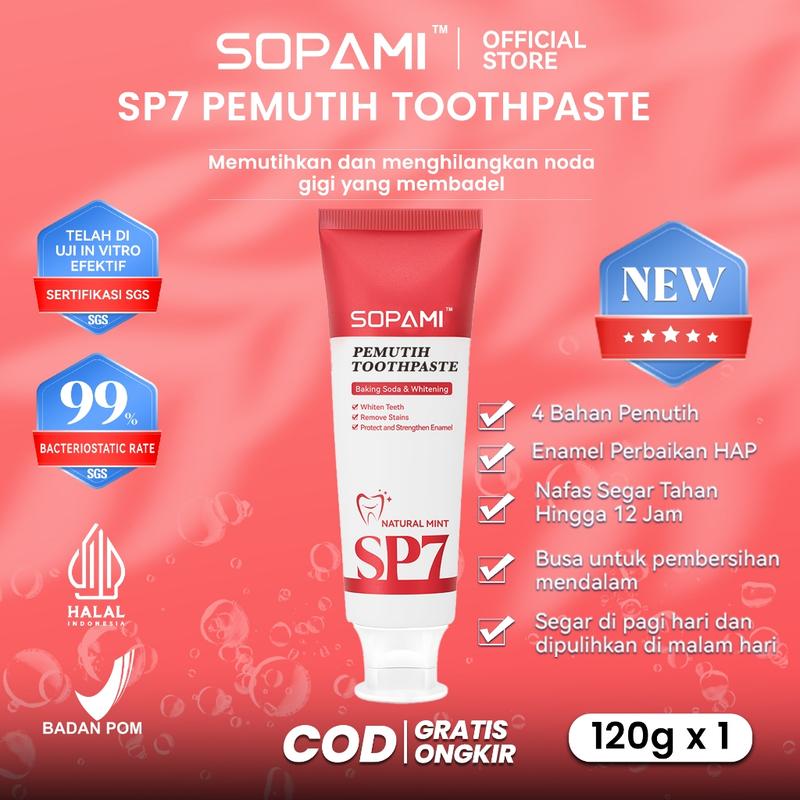 SOPAMI SP-7 Pro Pasta Gigi Pemutih Baking Soda Plus Mint Alami, untuk ...