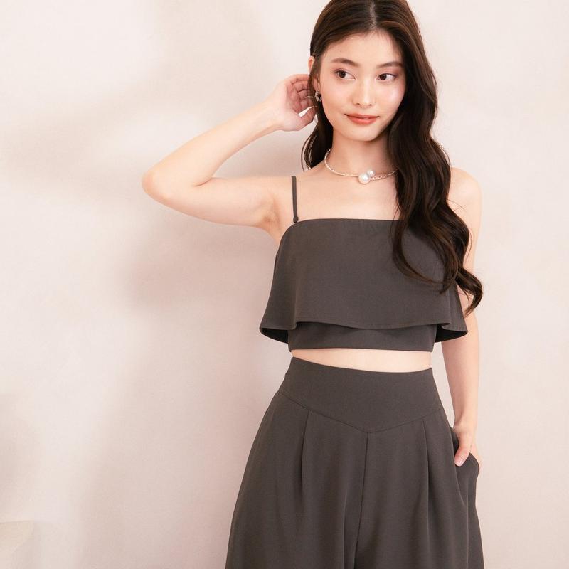 Alina Padded Overlap Tube Top in Slate Grey - TikTok Shop Singapore