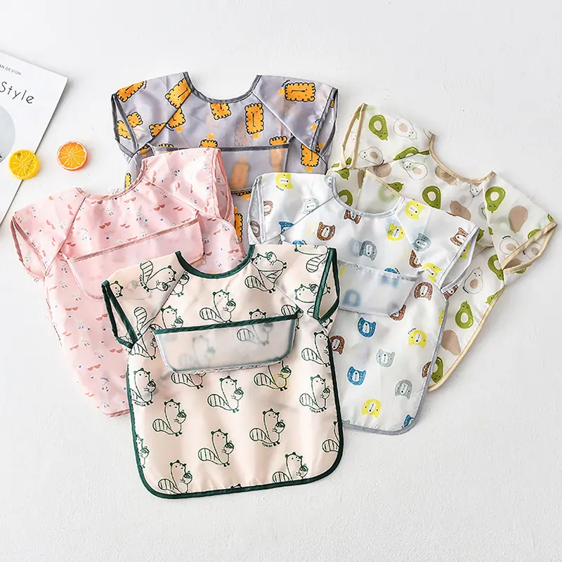 Bib bayi comel, apron kalis air, kain basuh tanpa lengan kartun ...