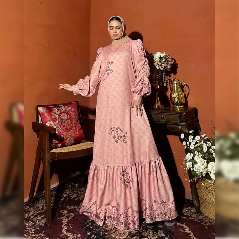 EllyArsy Almira Dusty Pink Dress Material Lady Zr Mix Organza Gamis ...