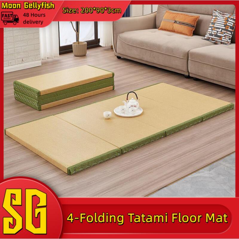 Japanese Style 4 Fold Tatami Floor Mat 90x200x3cm Non-Slip Bottom ...