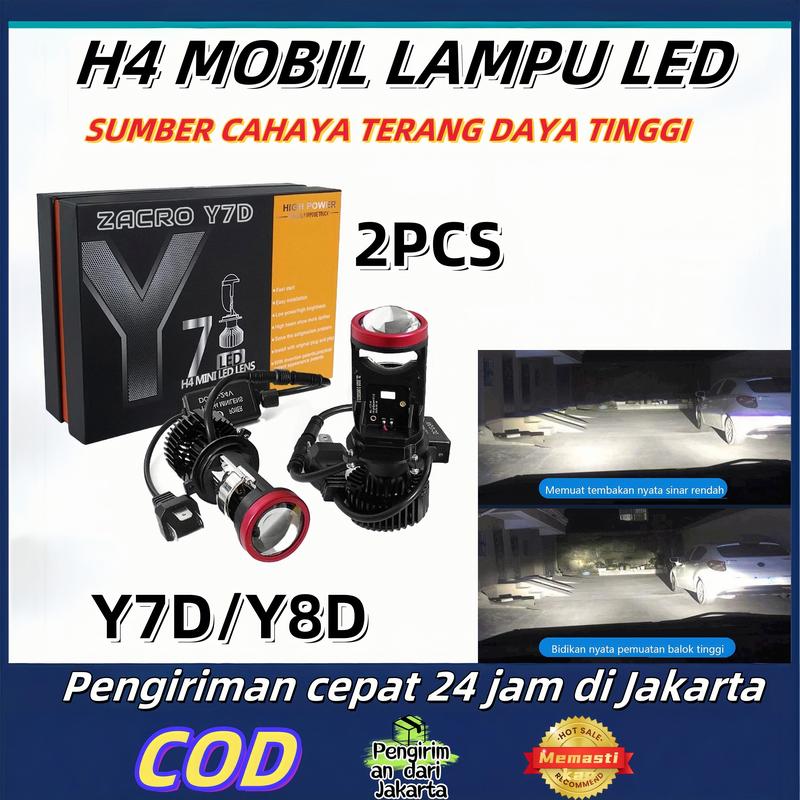 2Pcs Lampu Led Mobil Motor Mini Projector H4 Projie Y7D Y8 70W Super ...