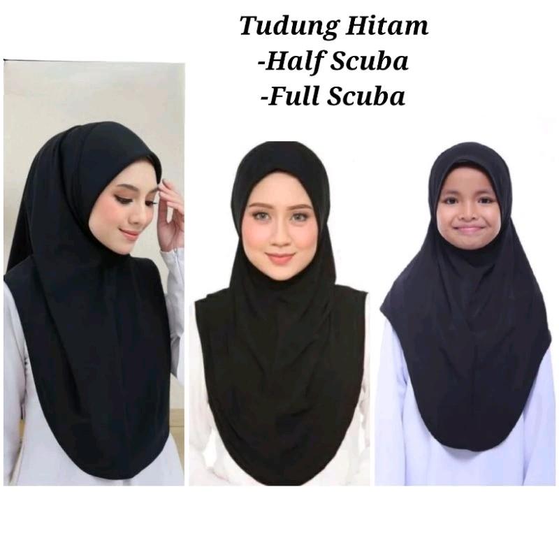 tudung Hitam Half Scuba awning & Full scuba awning / tudung sekolah ...