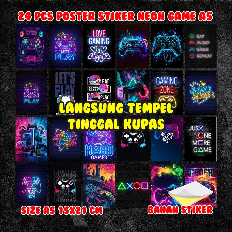 [24PCS] A5 Poster Stiker Neon Game | Tema Game - Shop | Tokopedia