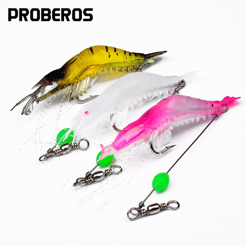 PROBEROS Glow Soft Shrimp Lures with Hook Swivel Beads 7cm 5.8g ...