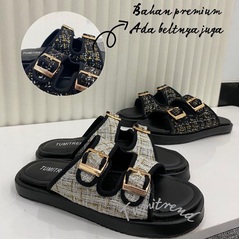 Sendal selop wanita platform 3 cm bahan Tweed ban dua terlaris - Shop ...