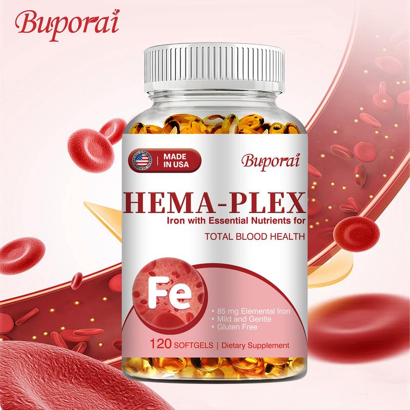 Buporai Hema-Plex Zat Besi - 60 Kapsul Lunak Cepat Beraksi - 85 mg Zat ...