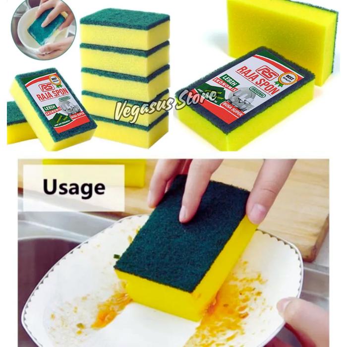 Promo Selusin Raja Spons Busa Cuci Piring Sabut Hijau & Kuning Kotak 2 ...