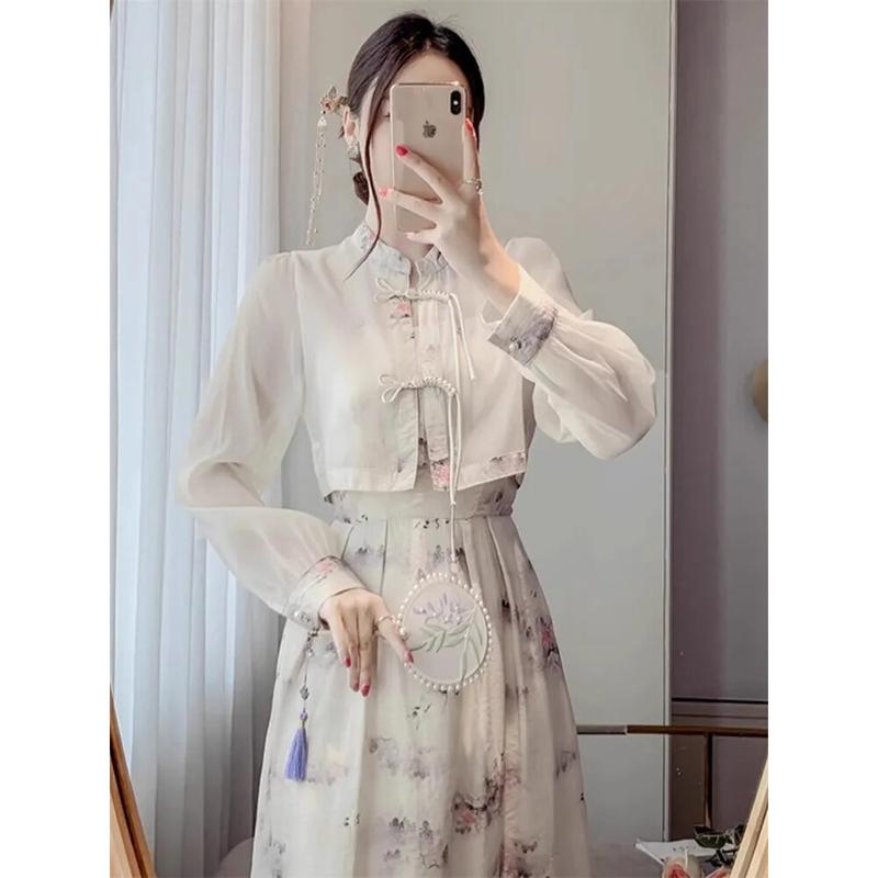 CHICMORE [ready stock]Gaun Wanita Motif Bergaris Rok Panjang Berkerah ...