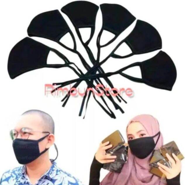 Jual (6Pcs) Masker Kain Tali Panjang Pria Wanita Dewasa Hitam Polos ...