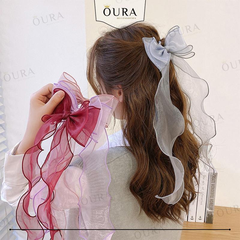 Jepit Rambut Pita Panjang Organza Tile Gelombang Aesthetic Korean ...