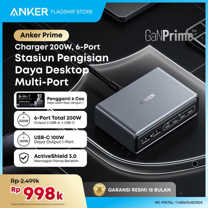 Promo Anker Prime Charging 200W 6 Port GaN Desktop Charge Type C PD ...