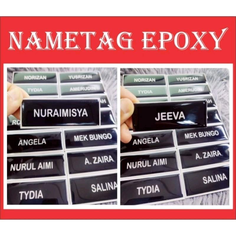 NAMETAG HITAM PUTIH/FAST SHIPPING/SIAP 24-48JAM(EPOXY DAN ENGRAVE ...