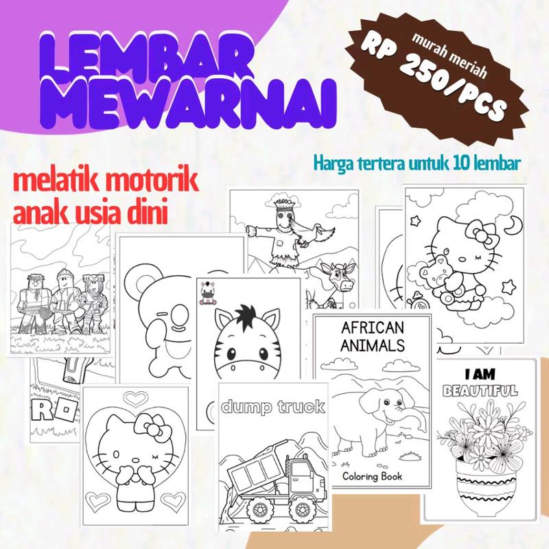 Lembar Mewarnai Isi 50 Coloring Paper Lembar Mewarnai Anak TK, SD ...